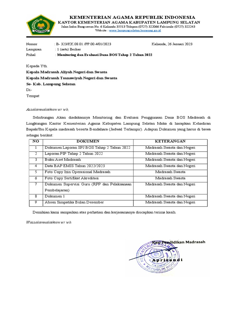 Surat Monev 20231 | PDF