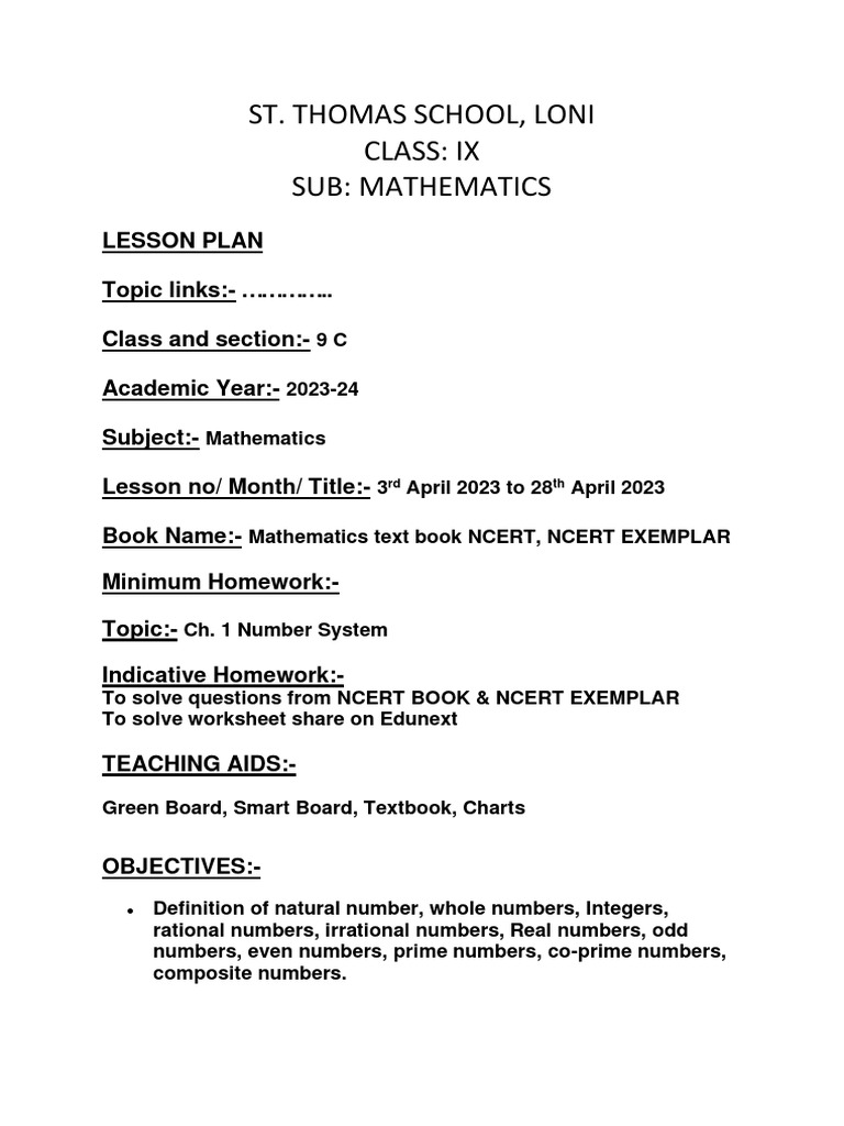 Class IX Lesson Plan | PDF