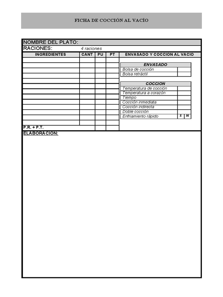 Ficha de Coccion Al Vacio | PDF