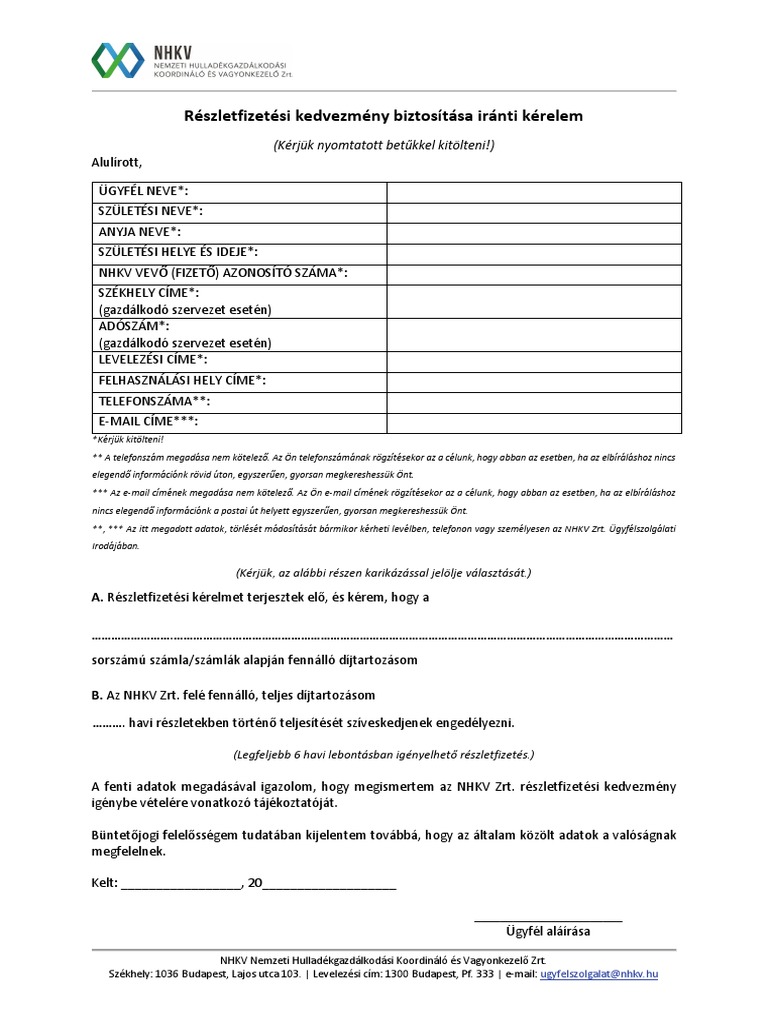 Részletfizetési-kérelem-formanyomtatvány | PDF