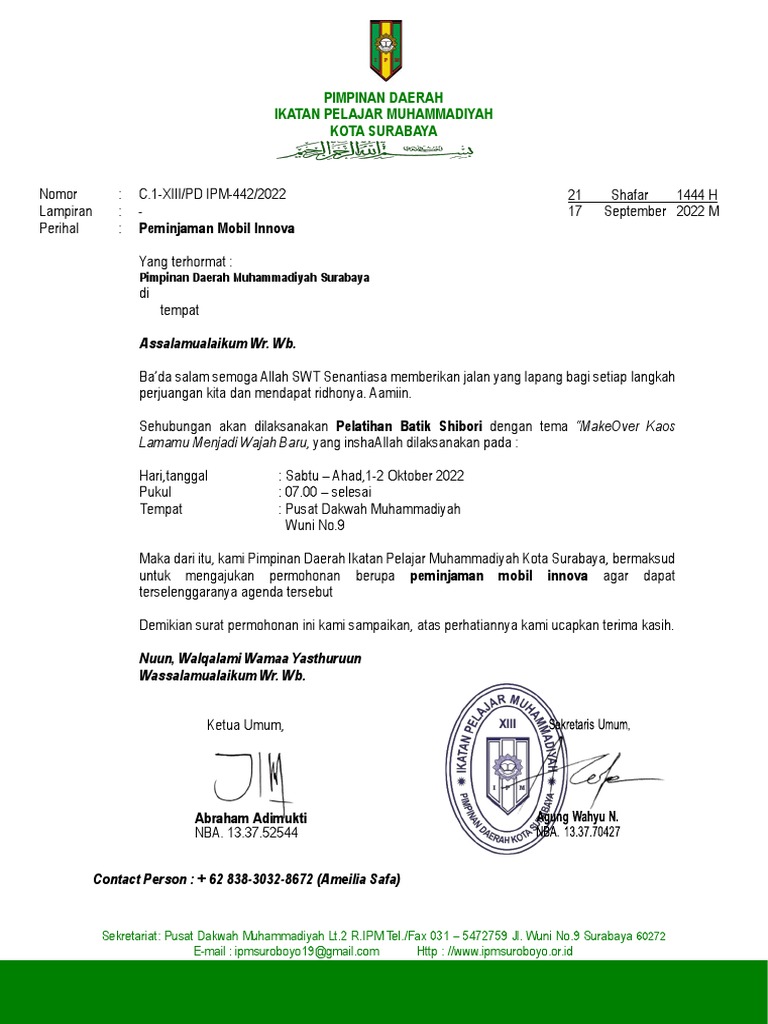 Contoh Peminjaman Mobil Ipm | PDF