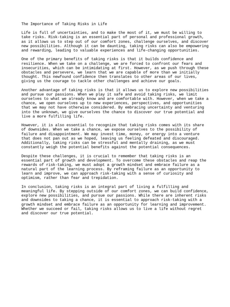 Random Essay No 1 | PDF | Risk | Behavior Modification