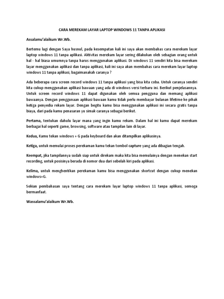 Rekam Layar Windows 11 Tanpa Aplikasi | PDF | Game & Aktivitas ...