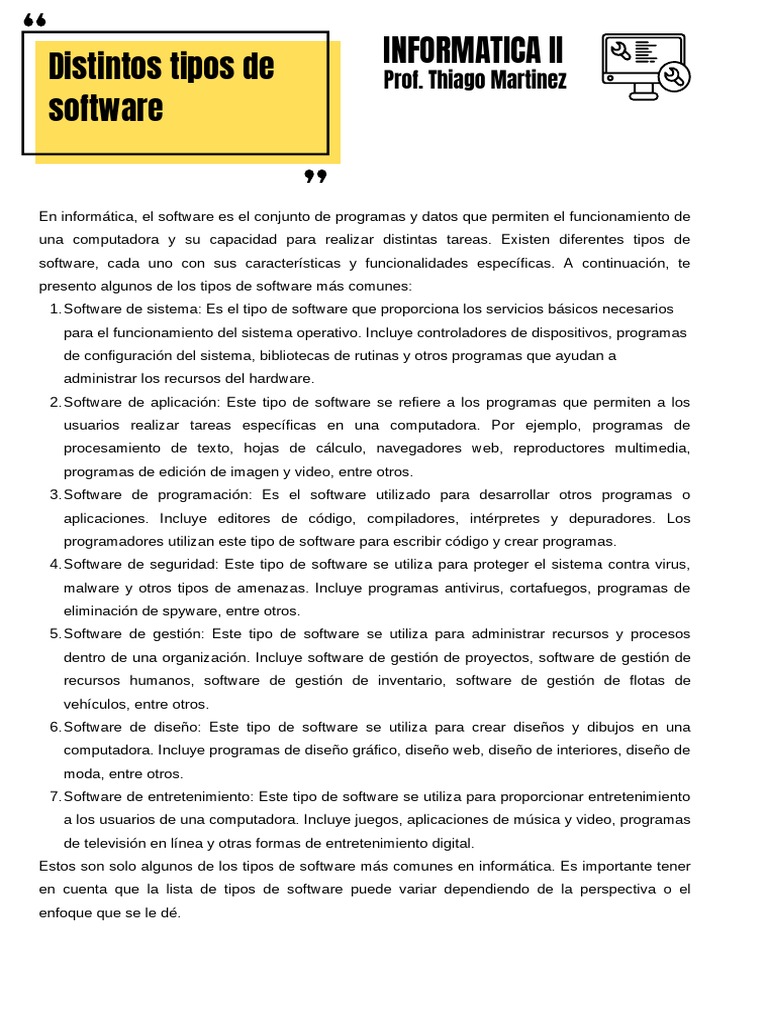 Distintos Tipos de Software Informatica Ii: Prof. Thiago Martinez | PDF | Programación ...
