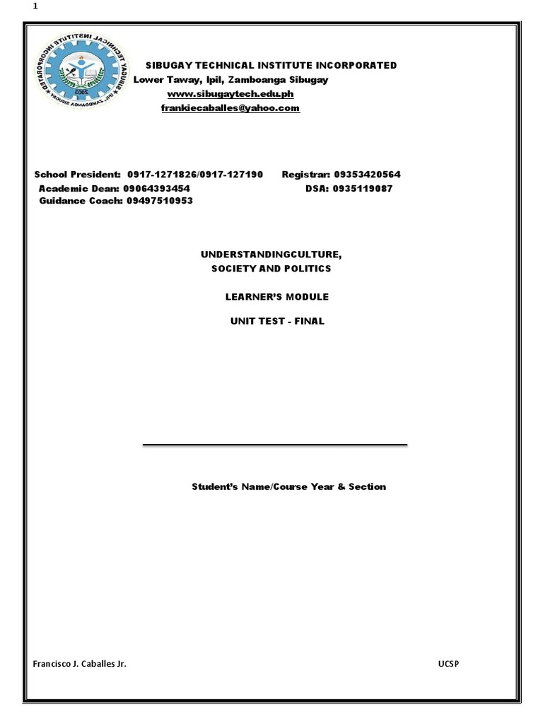 UCSP Understanding Culture Society and Politics MODULE | PDF | Social ...