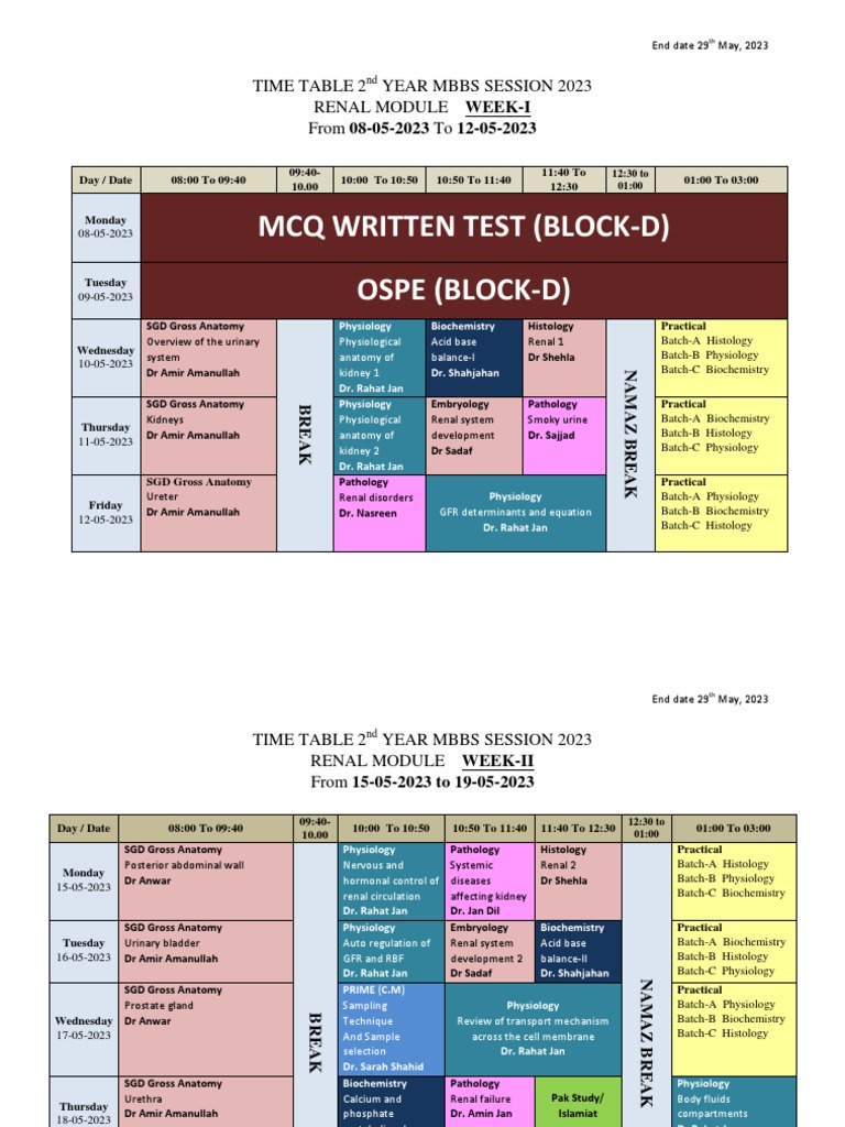 Renal Module Time Table 2023 | PDF