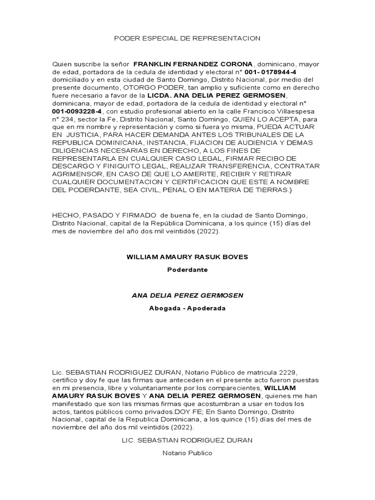 PODER ESPECIAL DE REPRESENTACION - Willian | PDF