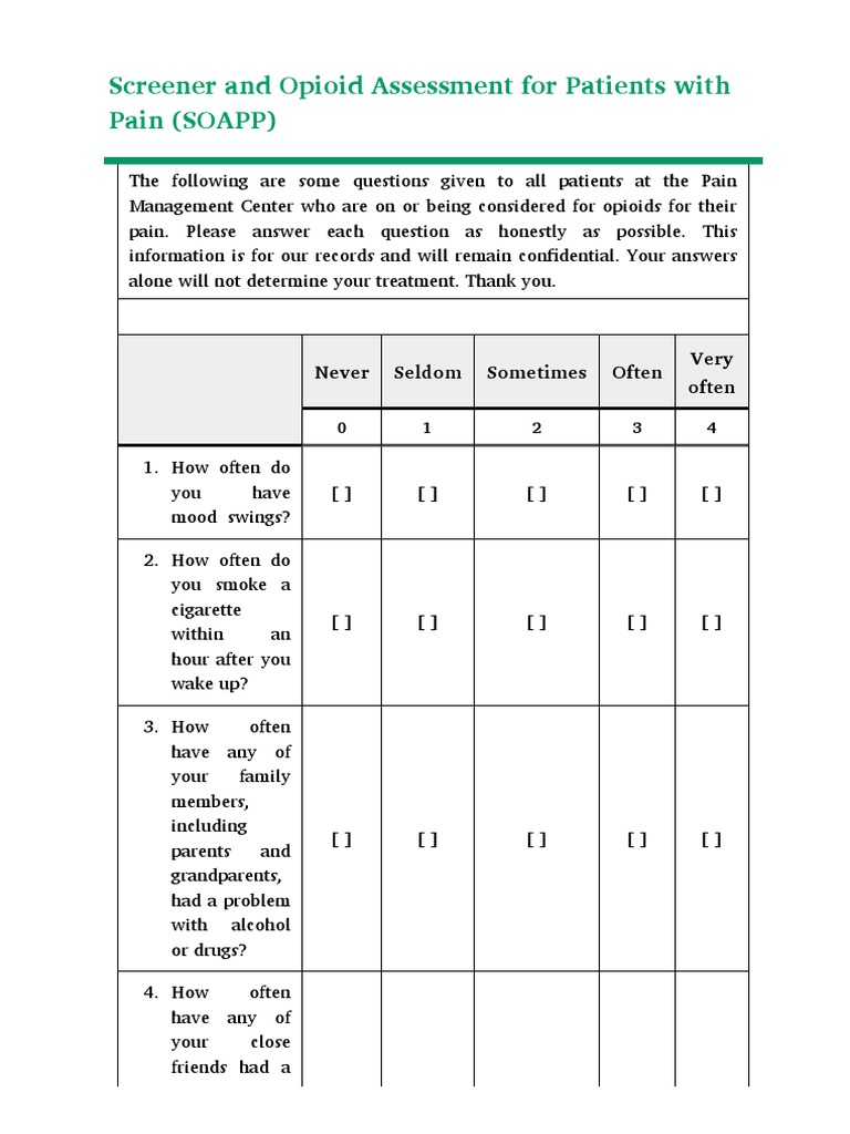 Screener and Opioid Assessment For Patients With Pain SOAPP | PDF