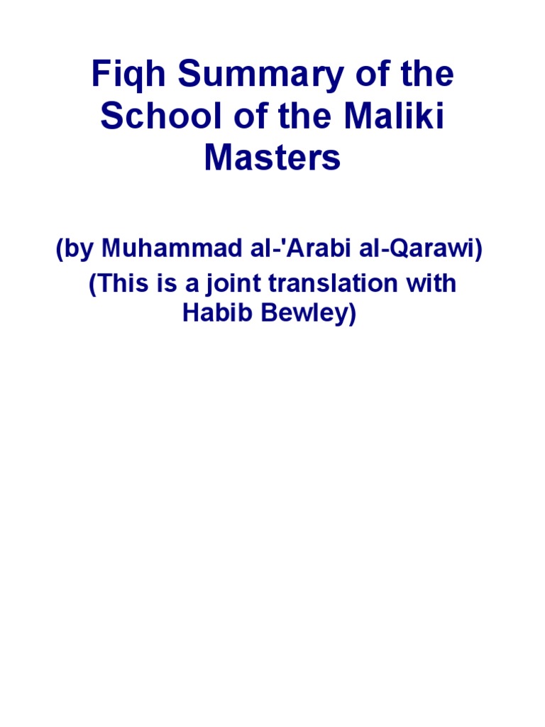 Fiqh Summary of The School of The Maliki Masters | PDF | Religion And ...
