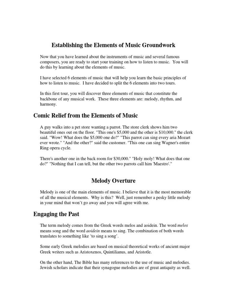 Establishing The Elements of Music Groundwork | PDF | Tempo | Scale (Music)