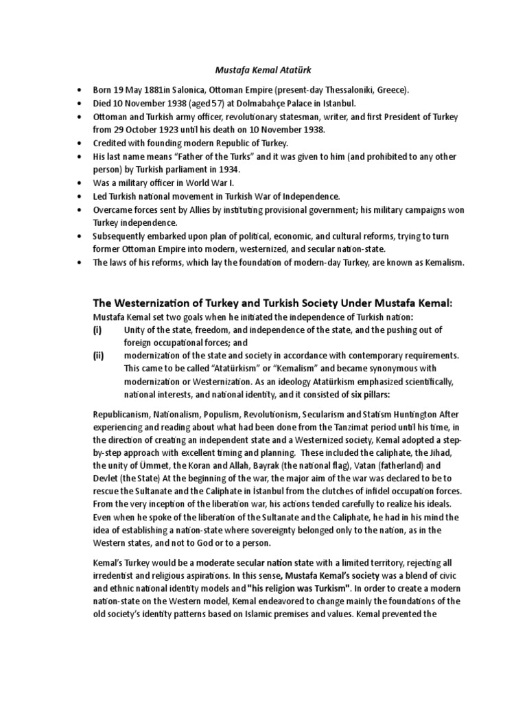 The Westernization of Turkey and Turkish Society Under Mustafa Kemal ...