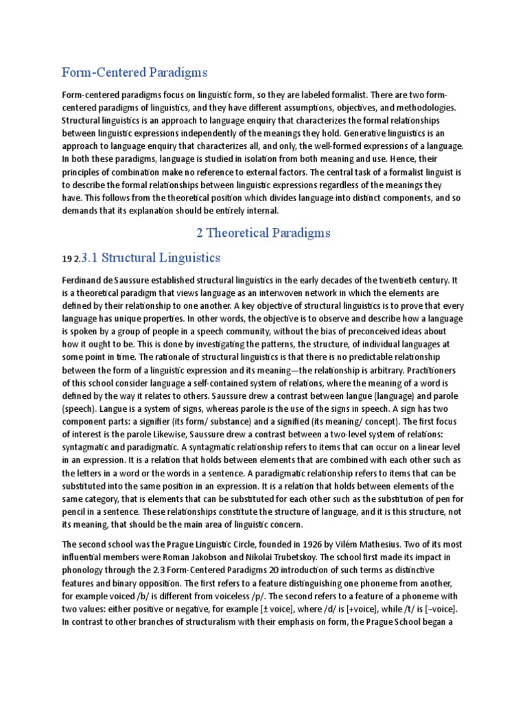 Form-Centered Paradigms | PDF | Linguistics | Cognitive Science