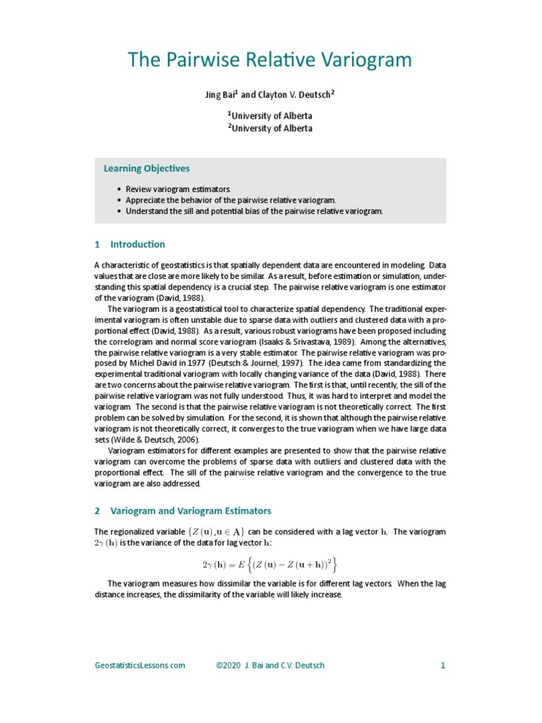 Pairwiserelative Variogram | PDF | Variance | Outlier