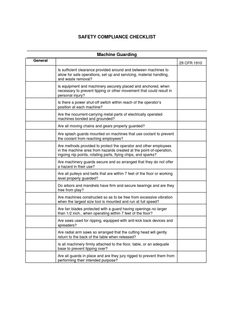 Safety Compliance Checklist: General | PDF | Machines | Switch