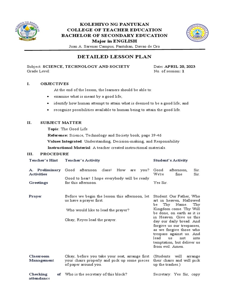 LP For Demo Teaching | PDF | Teachers | Lord's Prayer