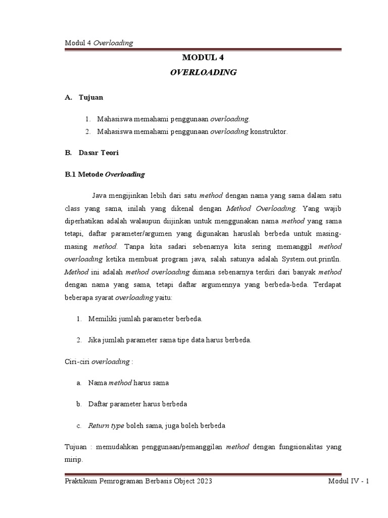 MODUL 4 - Overloading | PDF | Komputer