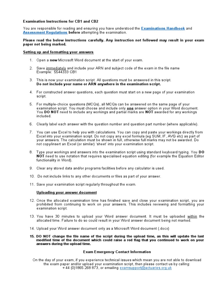 CB1 and CB2 Exam Instructions 2025 | PDF | Microsoft Excel | Multiple ...