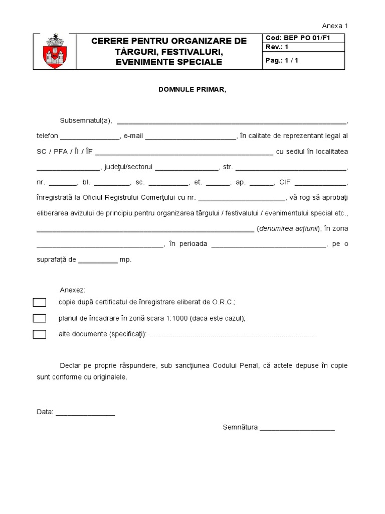 Cerere Tipizata TG, Fest, Even Speciale | PDF