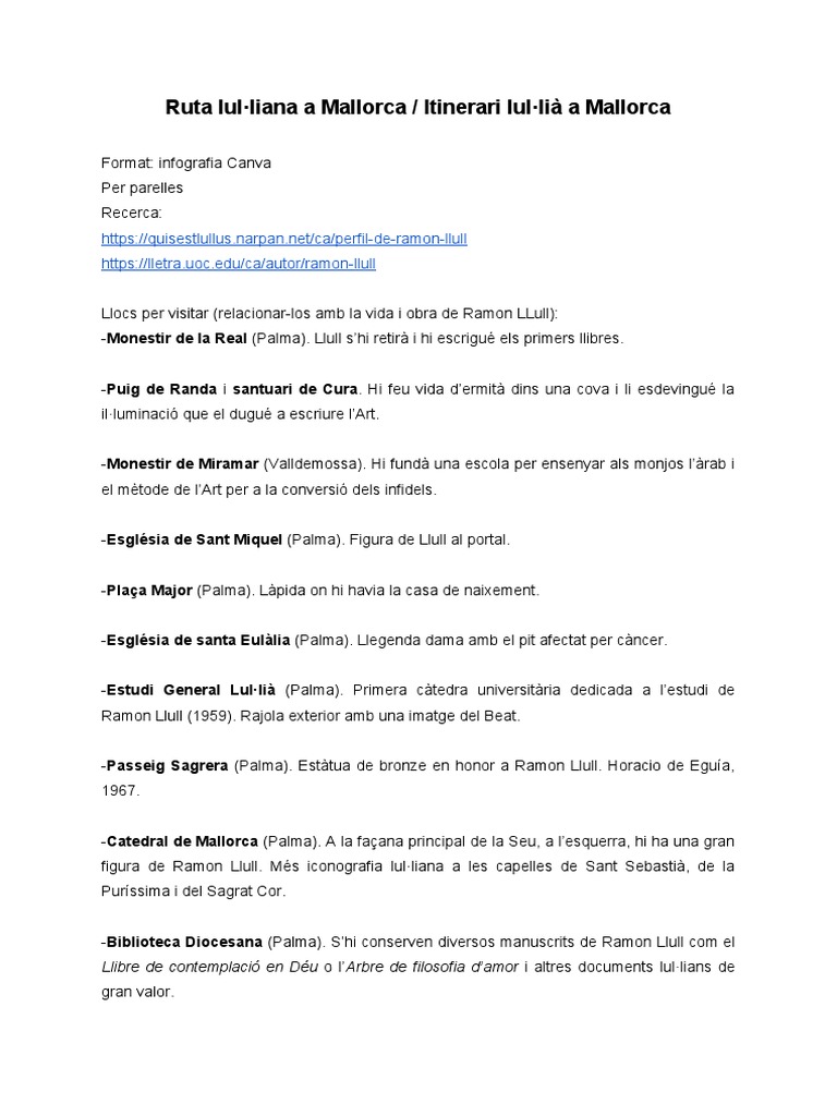 Ruta Lul Liana A Mallorca - Itinerari Lul Lià A Mallorca | PDF