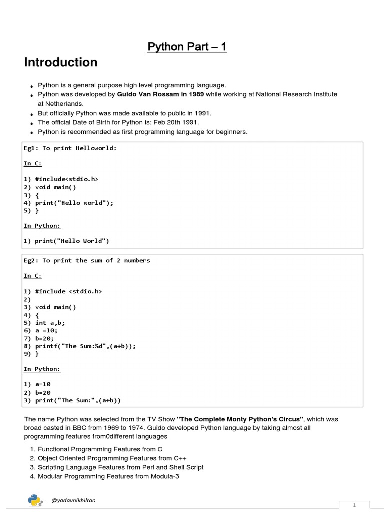 Python Part 1 Pdf Python Programming Language Compiler 