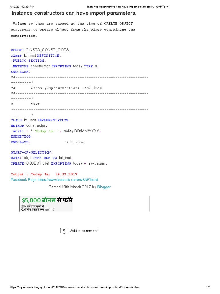 Instance Constructors Can Have Import Parameters. - SAPTech | PDF