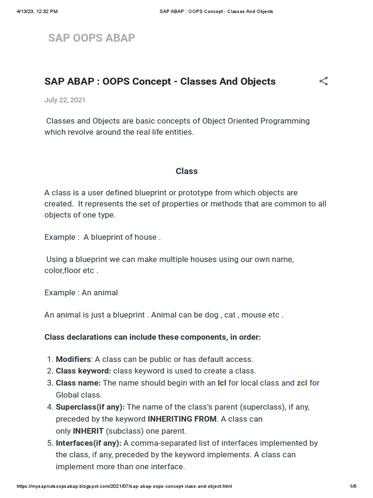 SAP ABAP _ OOPS Concept - Classes And Objects | PDF | Class (Computer Programming) | Method ...