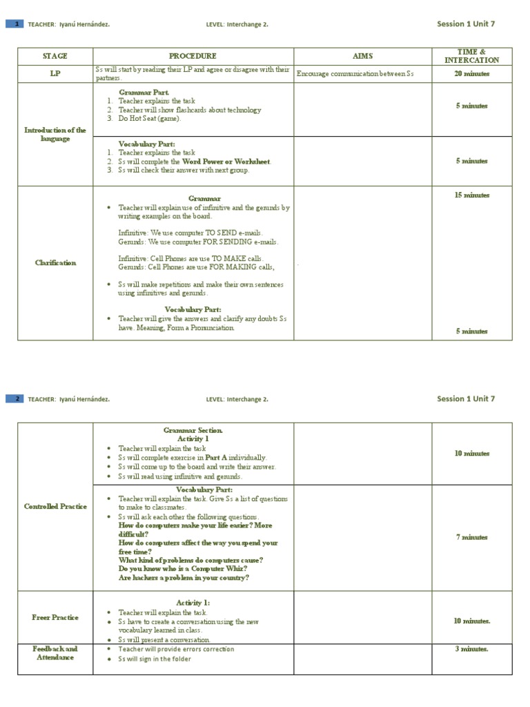 LESSON PLAN Unit 7 Ic2 | PDF | Vocabulary | Flashcard