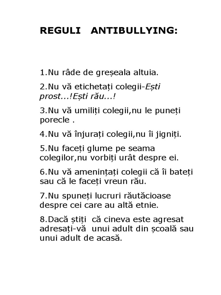 Reguli Antibullying | PDF