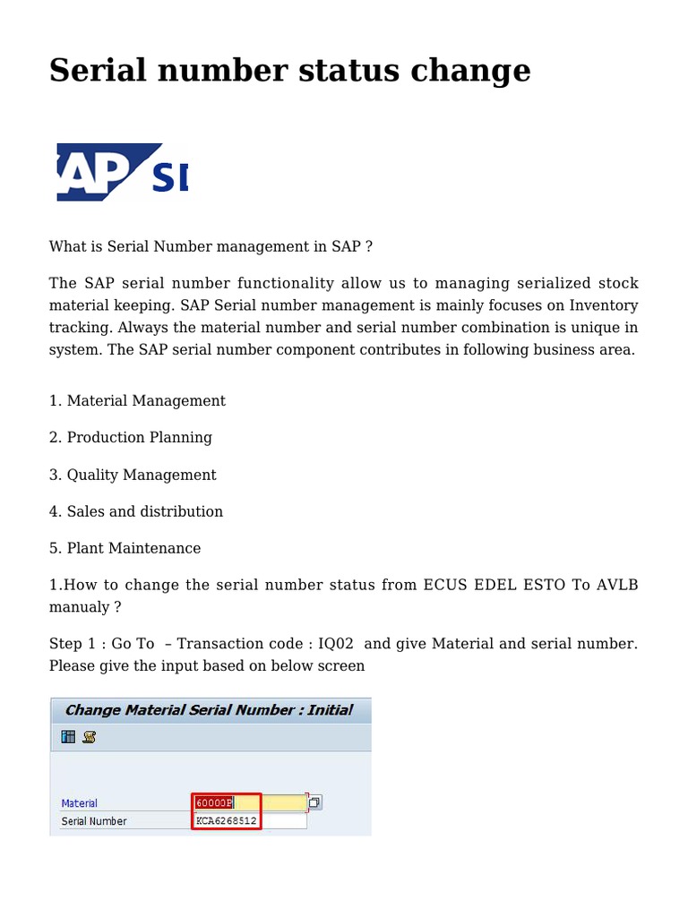 Change Serial Number Status in SAP | PDF | Computers