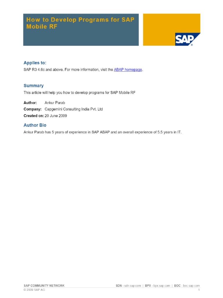 How To Develop Programs For SAP Mobile RF | PDF