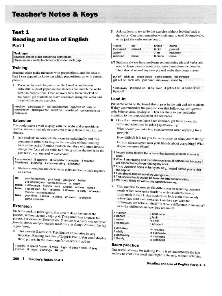 First For Schools Trainer - Exam 1 Answer Key | PDF