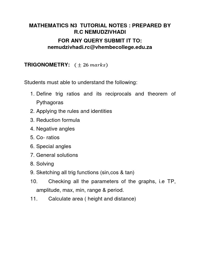 MATHEMATICS-N3-TRIGONOMENTRY-TUTORIAL-NOTES.pdf | PDF | Trigonometric ...