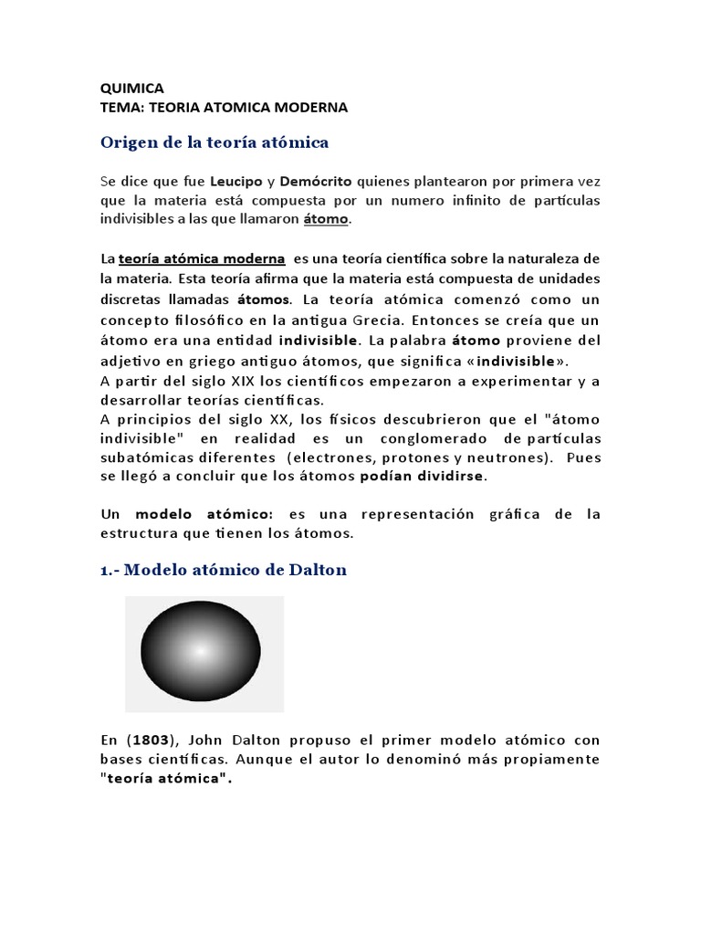 Teoria Atomica Moderna | PDF | Átomos | Núcleo atómico