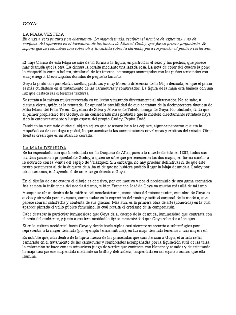 COMENTARIO Las Majas de Goya | PDF | Pinturas