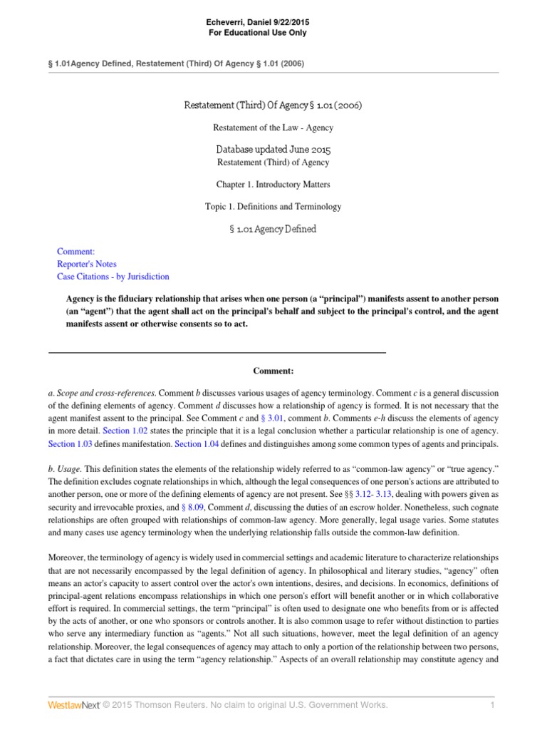 Restatement (Third) of Agency Section 1.01 | PDF