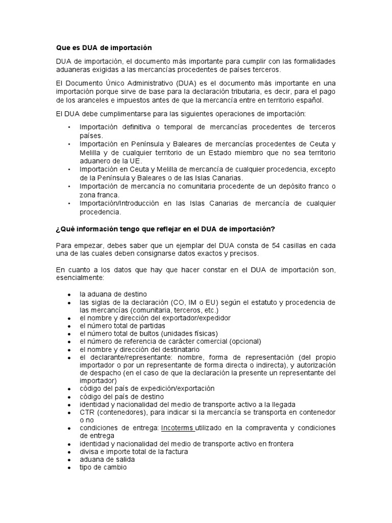 Guía del DUA de Importación en España | PDF | aduana | Economias