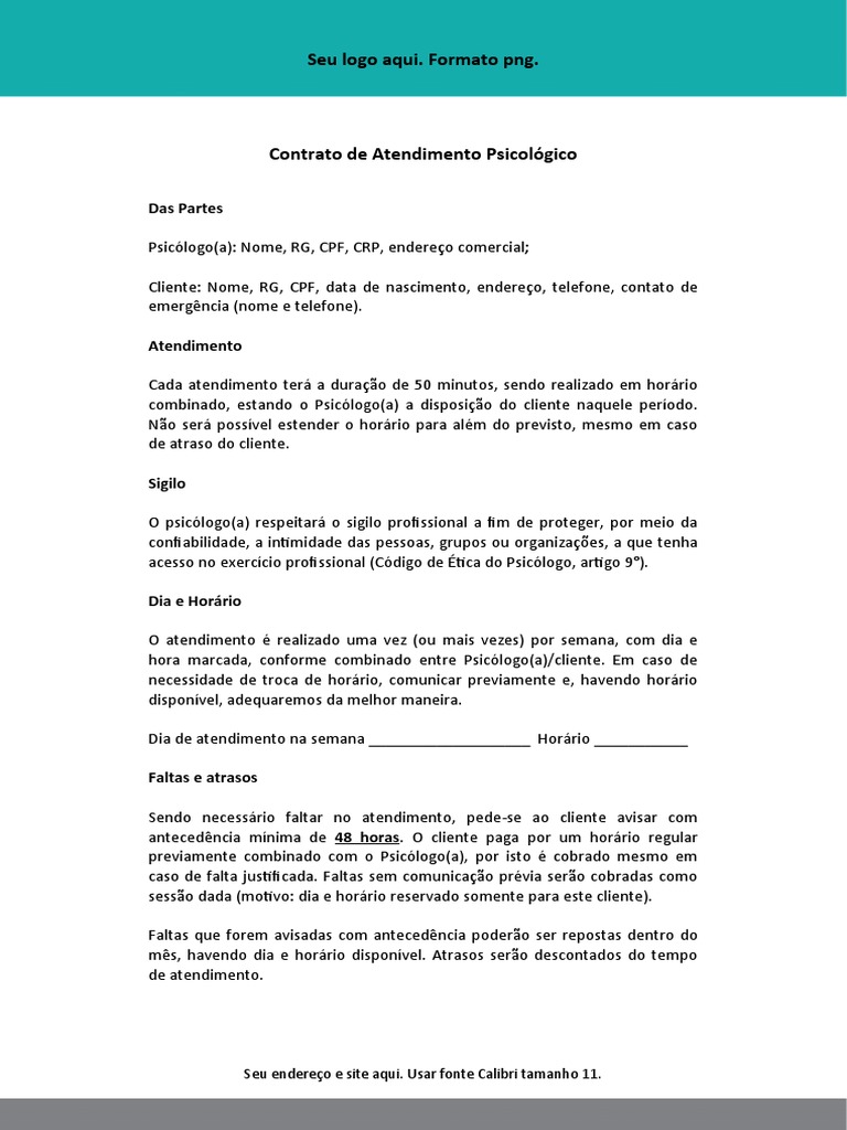 Modelo de Contrato Atendimento Psicologico | PDF | Férias trabalhistas | Psicologia