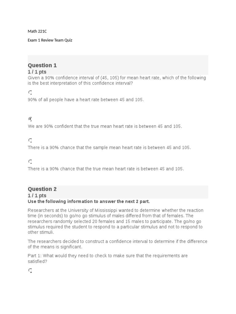 Math 221C Exam 2 Review Team Quiz | PDF | Type I And Type Ii Errors ... Math 221C Exam 2 Review Team Quiz | PDF | Type I And Type Ii Errors ...