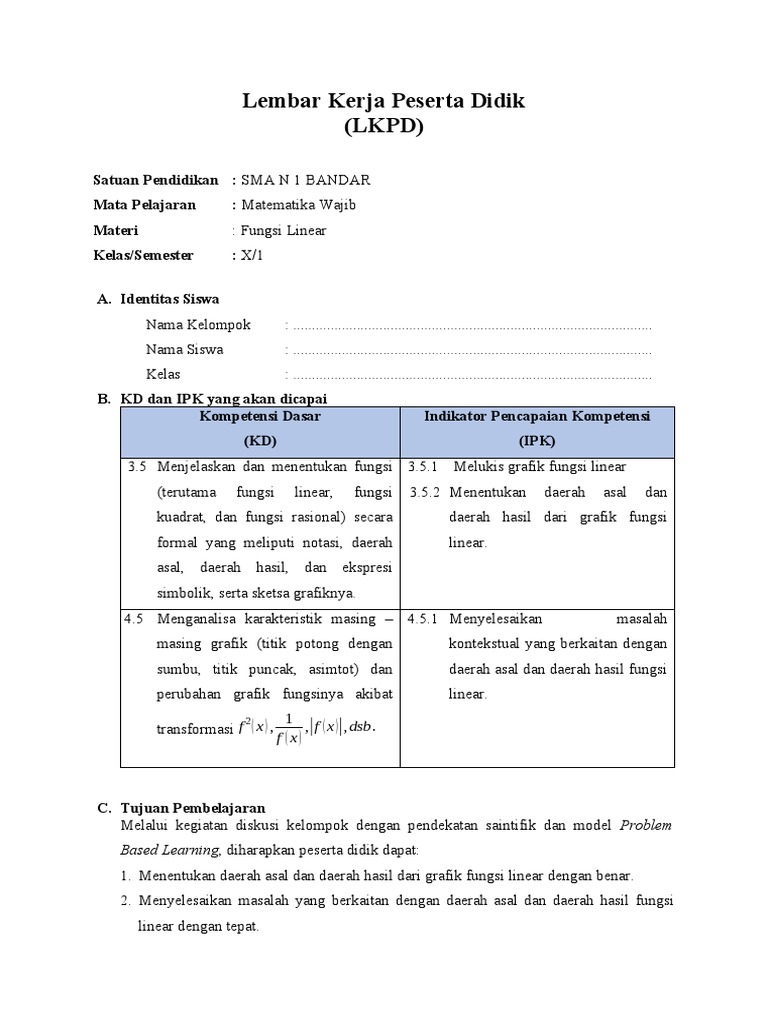 LKPD-Fungsi Linear | PDF