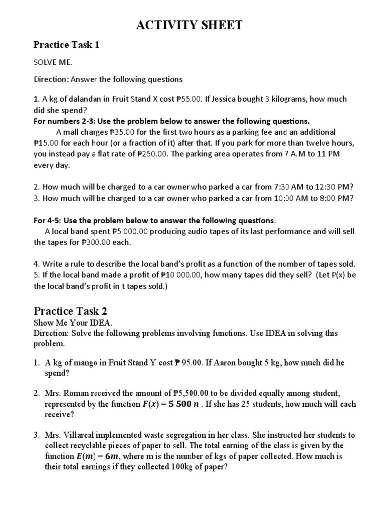 ACTIVITY SHEET M4 General Mathematics | PDF | Celsius