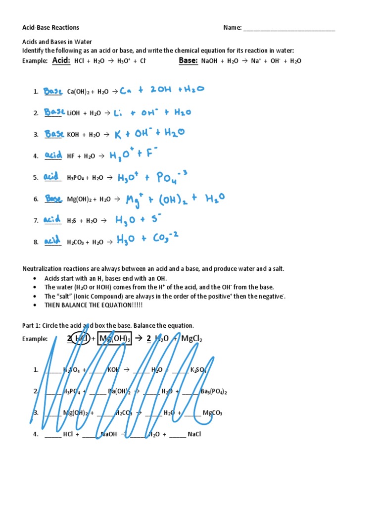 Acid-Base Reactions: Identifying Acids and Bases and Writing Balanced ...