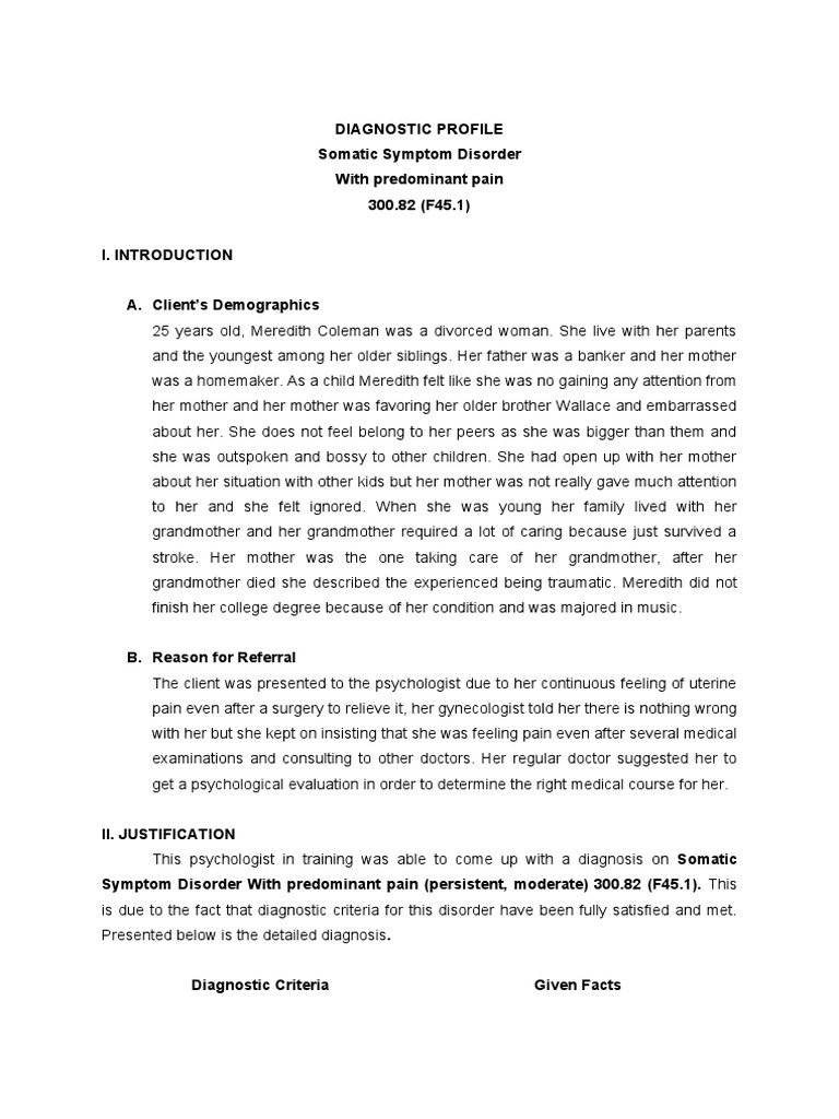 Case Study Analysis - The Case of Meredith | PDF | Pain | Mental Disorder