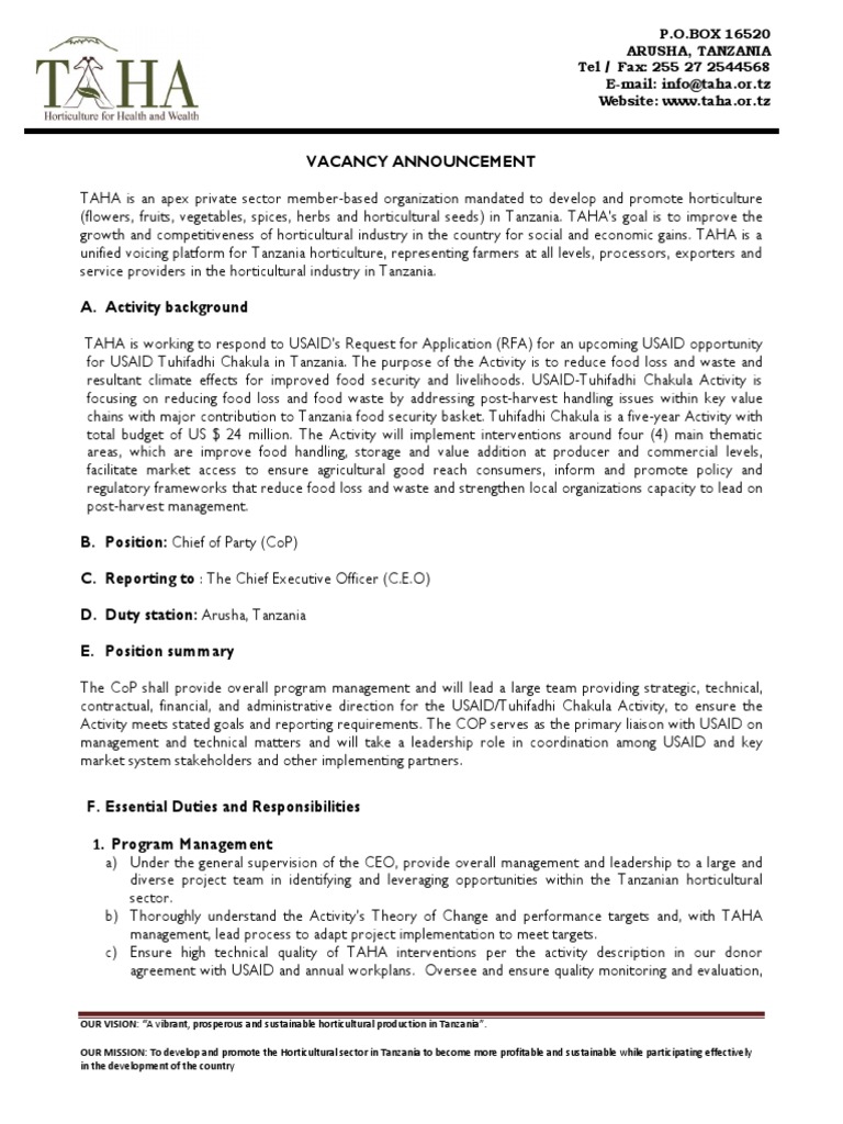 Chief of Party - Job Advert | PDF | United States Agency For ...