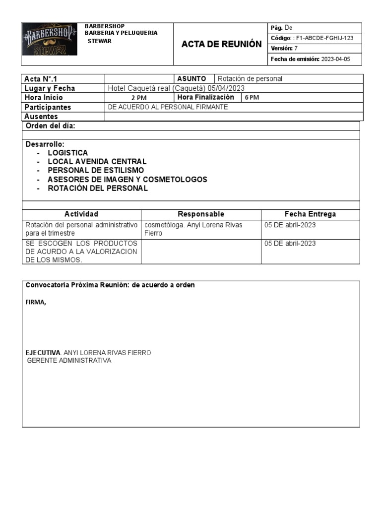 Acta de Reunión | PDF