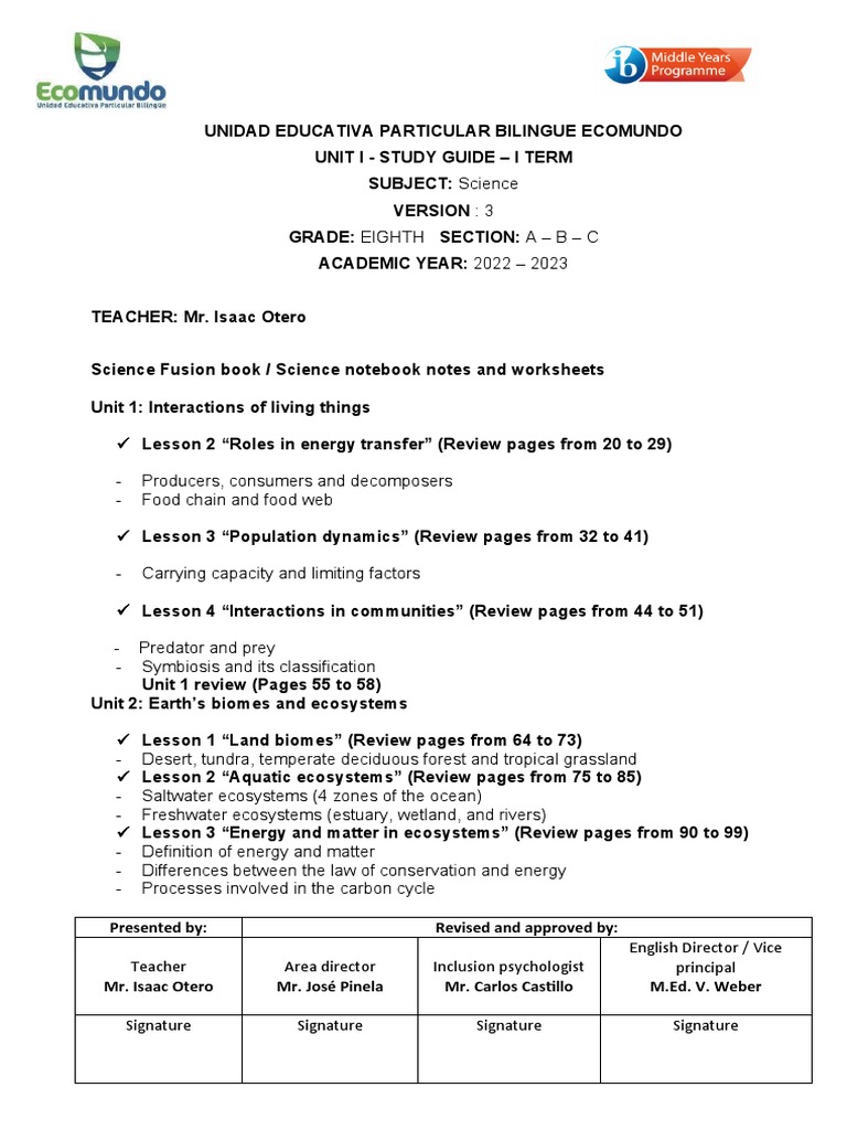 Eighth Grade Science Study Guide Unit 1 | PDF | Science & Mathematics ...