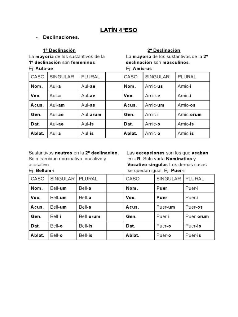 LATÍN 4ESO RESUMEN | PDF | Género gramatical | Plural