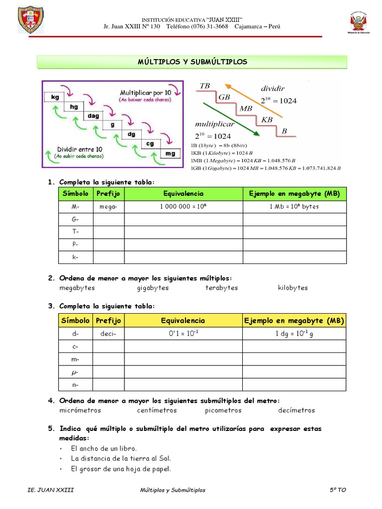 Actividad Multiplos y Submultiplos. | PDF Actividad Multiplos y Submultiplos. | PDF