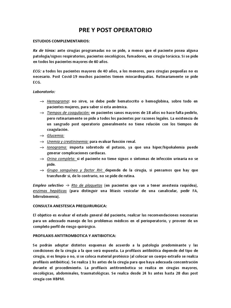 Pre y Post Operatorio | PDF | Anestesia | Anemia