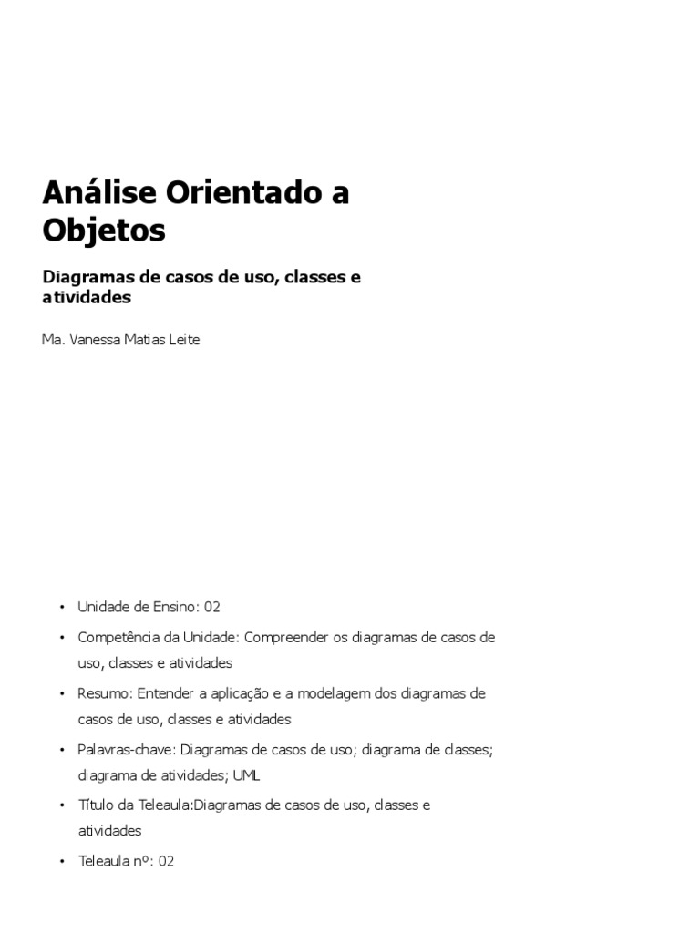 Análise Orientado A Objetos: Diagramas de Casos de Uso, Classes e Atividades | PDF | Classe ...