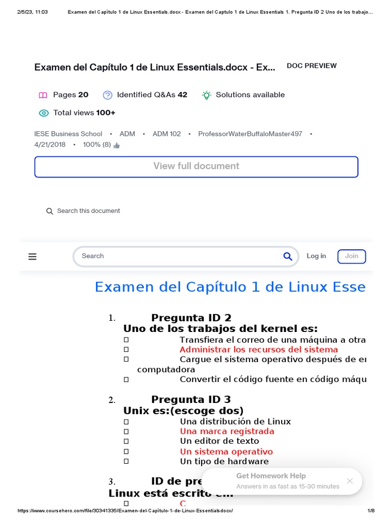 Examen Del Capítulo 1 de Linux Essentials Captulo 1 de Linux Essentials 2023 | PDF